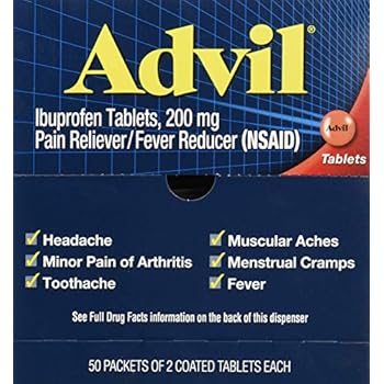 Amazon.com: Advil Ibuprofen, 200mg, 50 Packets of 2 Coated Tablets ...