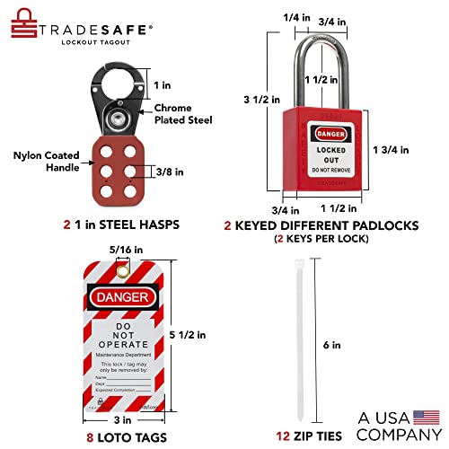 TRADESAFE Lockout Tagout Kit With Hasps, Lockout Tags, Red Loto Locks - Electrical Lock Out Tag ...