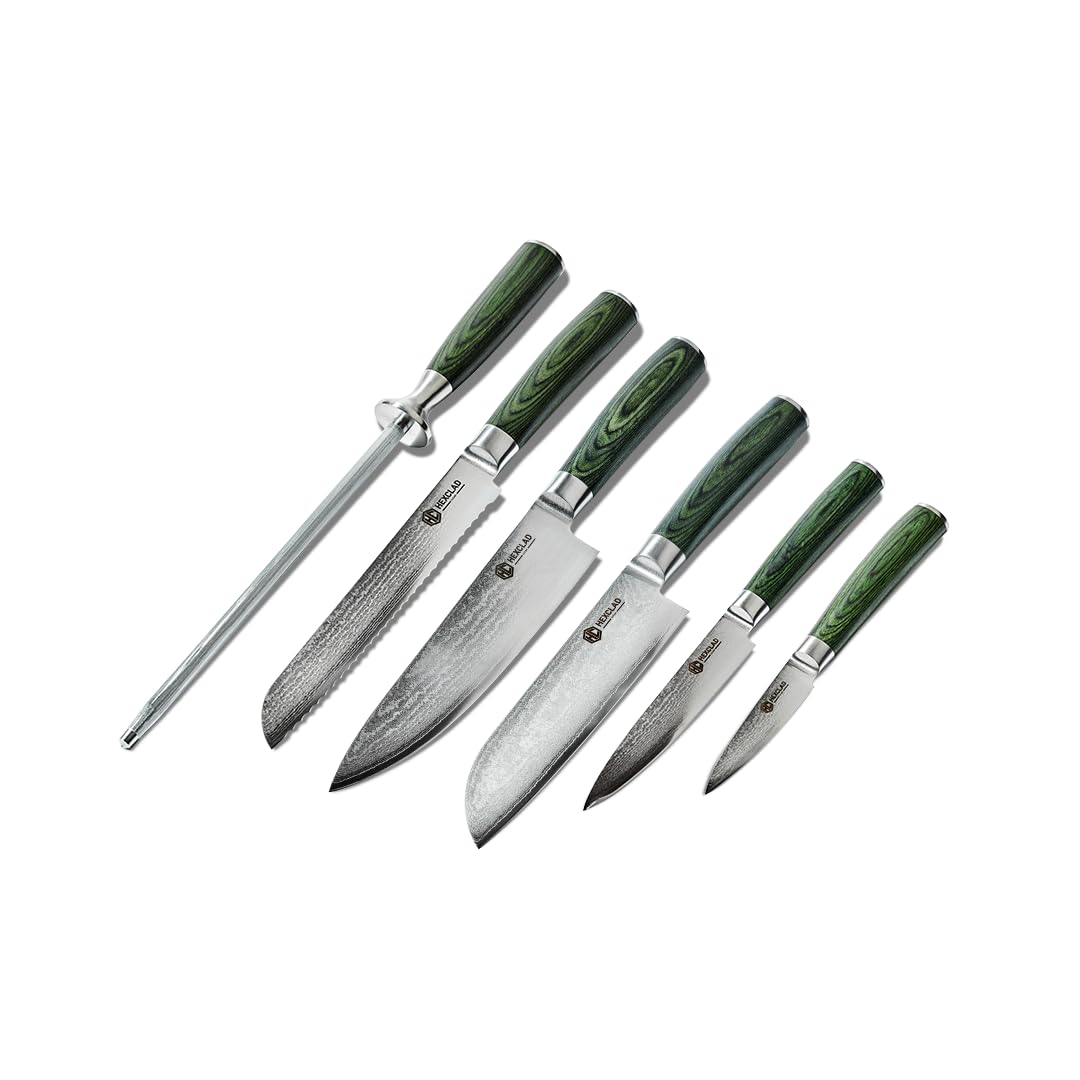 HexClad Essential Knife Set, 6-Piece, Japanese Damascus Stainless Steel ...