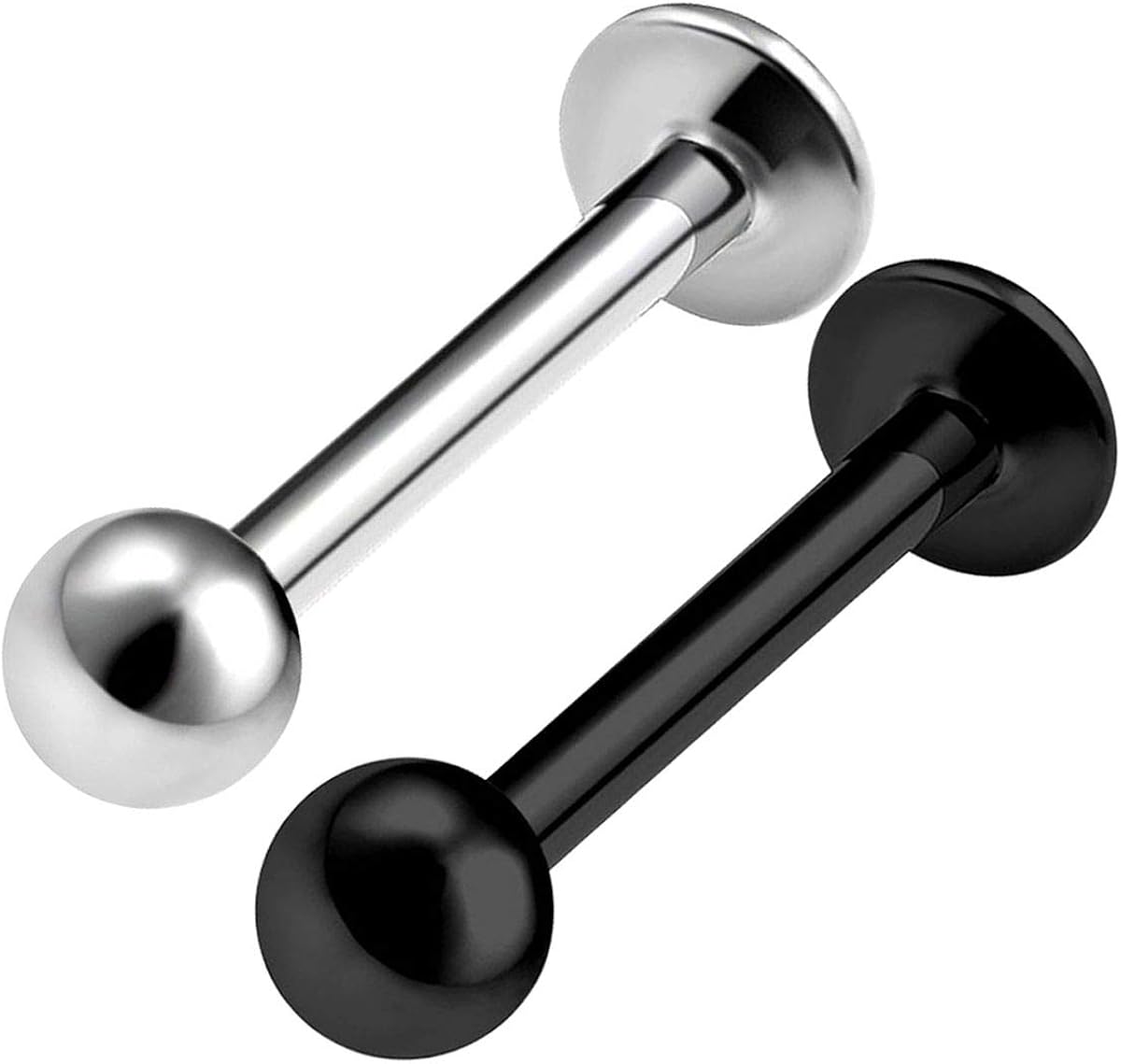 2PCS Stainless Steel Black Labret Lip Rings 16g 3mm Ball Lip Monroe ...