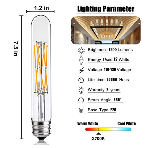 Leools T10 Led Bulbs,12W Dimmable Tubular Led Bulb,100 Watt Equivalent ...