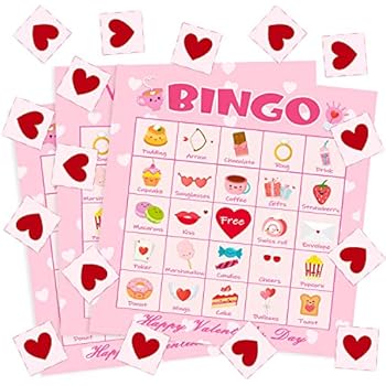 Amazon.com: 32 Players Valentine's Day Bingo Game Cards for Kids Class ...