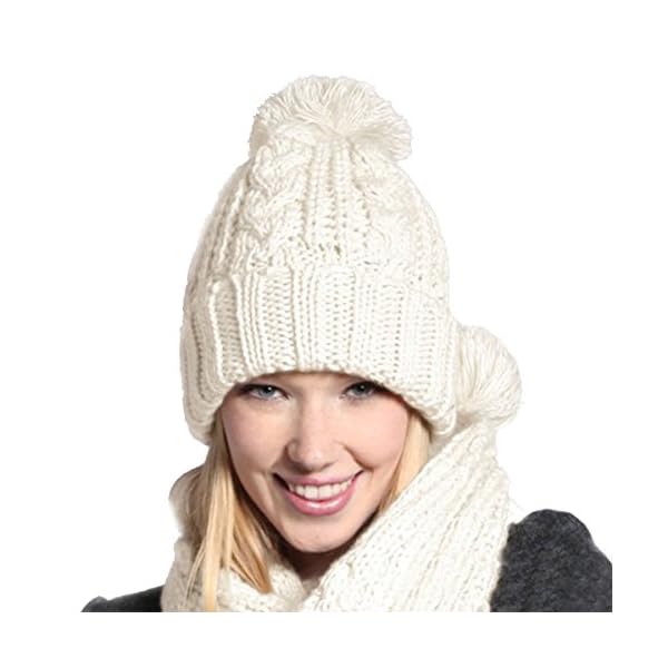 BB&KK 2 in 1 Women Soft Warm Thick Cable Knitted Hat Scarf Winter Set ...
