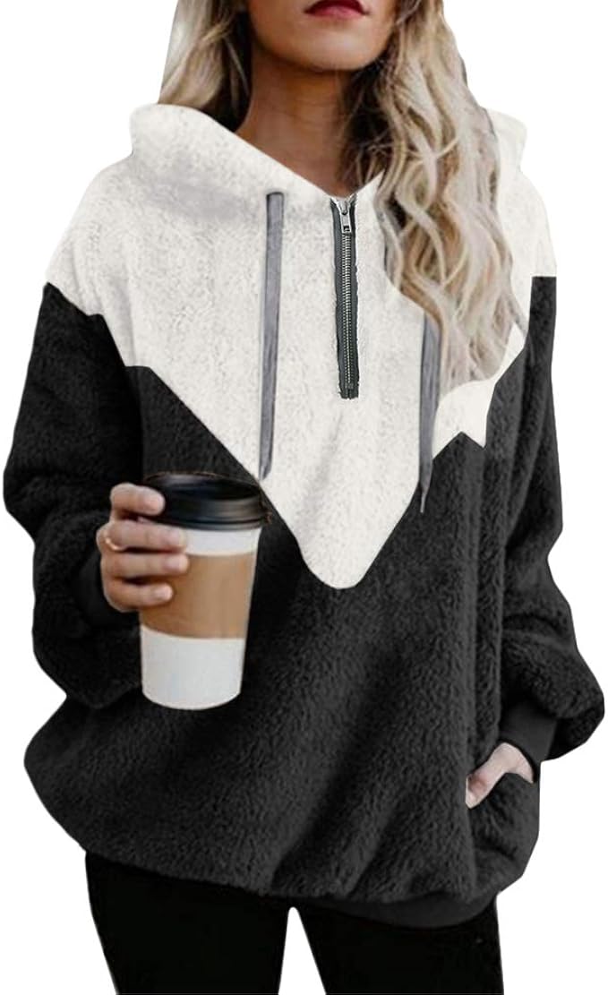 Zyyfly Womens Oversized Fuzzy Hoodies Sherpa Pullover Fluffy Sweatshirt ...