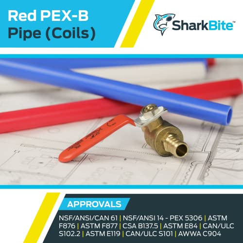 SharkBite U860R100 PEX Pipe 1/2 Inch, Red, Flexible Water Pipe Tubing ...