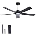 HOMECHOOSE 52 Inch LED Morden Black Ceiling Fan with Remote/APP/Voice ...