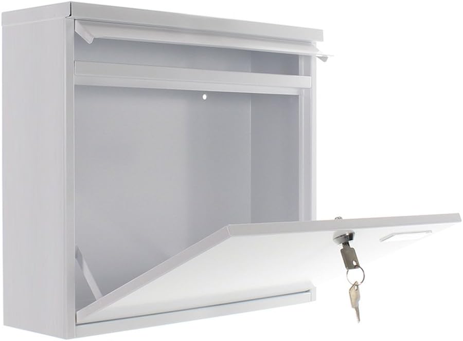HomeDesign Post Box Letterbox White Steel Wall Mounted Lockable ...