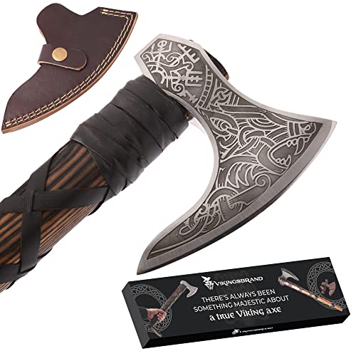 VikingsBrand Viking Axe | Wolf & Vegvisir Carbon Steel Axe Head | Wolf ...