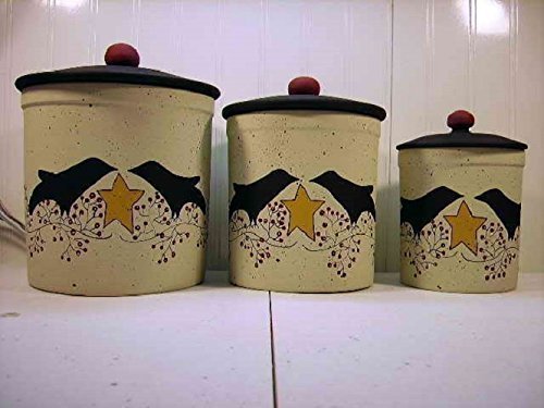 Primitive Black Crow Pip Berry Vine Italian Stoneware Canister - Import ...