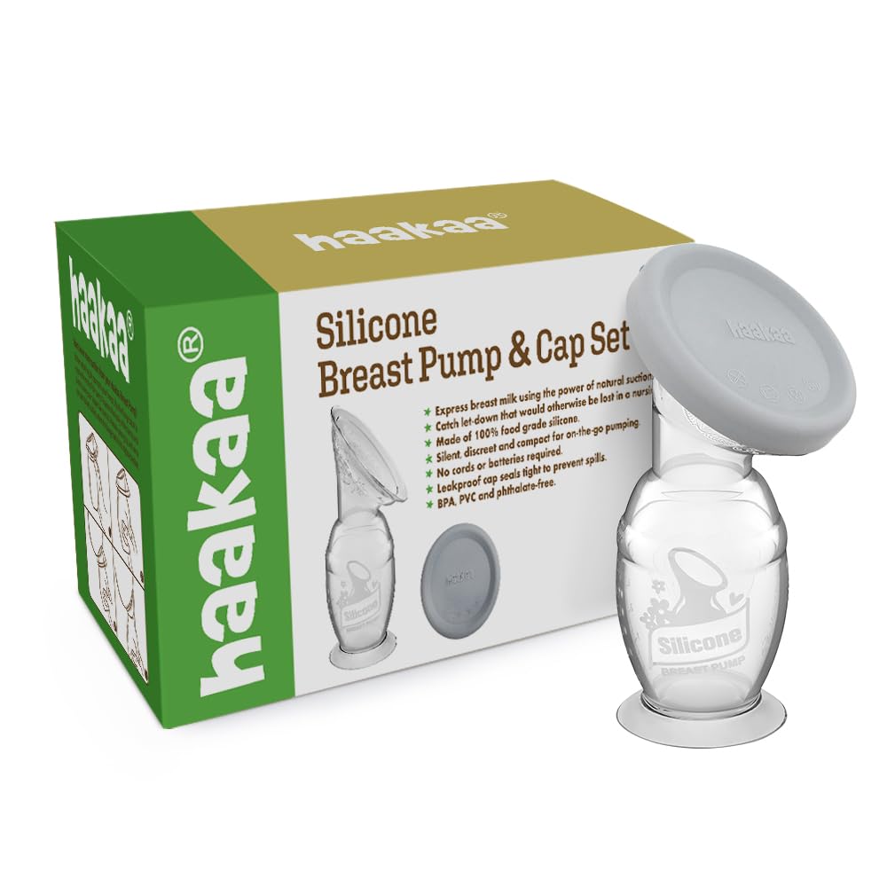 Haakaa Gen 2 Silicone Breast Pump with Suction Base and Leak-Proof Silicone Cap, 4 oz/100 ml ...