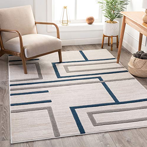 Well Woven Good Vibes Fiona Blue Modern Geometric Lines 3'11 x 5'3" 3D ...