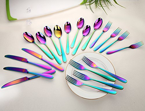 Colorful Rainbow Flatware Silverware Set, 30-Piece Stainless Steel ...