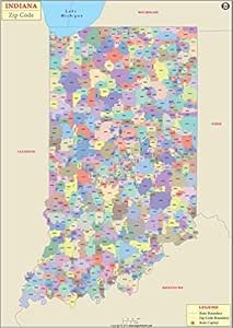 Amazon.com : Indiana Zip Code Map - Laminated (36" W x 50.7" H ...