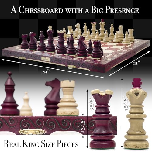 Wegiel Imperator 21-Inch Luxury Wooden Chess Set for Adults and Kids ...