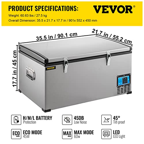 VEVOR 90 Qt, 12v Portable Freezer Car Refrigerator 12/24V DC & 110-240V ...