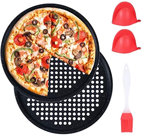 2 Pack Non-Stick Pizza Pan, 13 inch Pizza Tray Carbon Steel Round Pizza ...