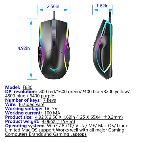 RGB Gaming Mouse, 6 Levels DPI Adjustable up to 6400 DPI Tank Shaped ...