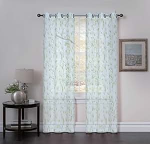 Amazon.com: Studio 1012 Window Curtains - Set of Two Sheer Floral Print ...