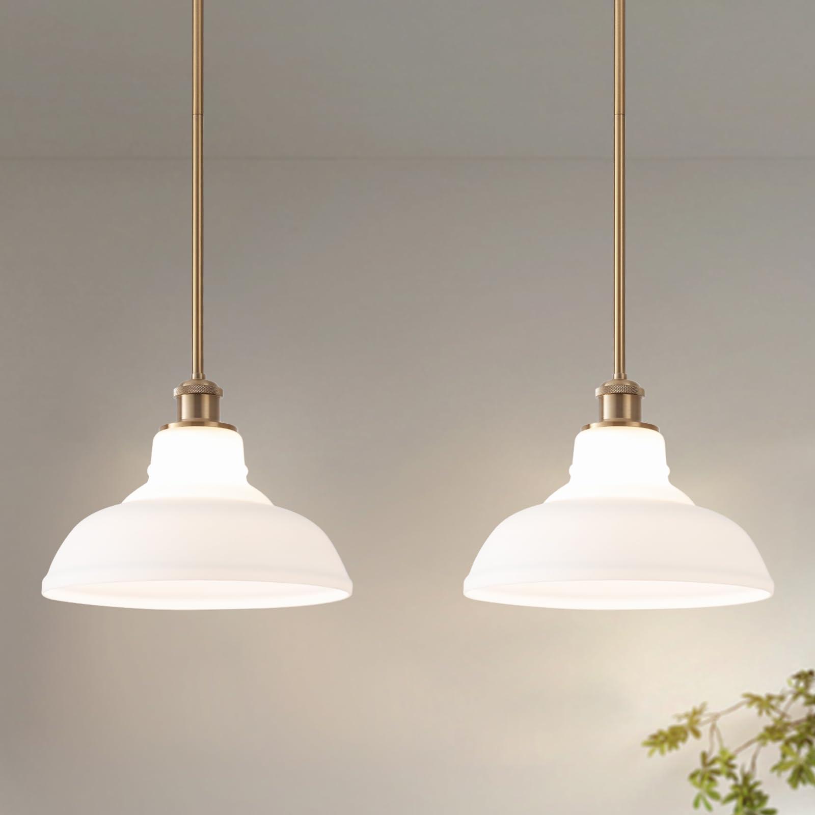 MEIJIA Milk Glass Pendant Lights Kitchen Island 2 Pack Dome Schoolhouse ...