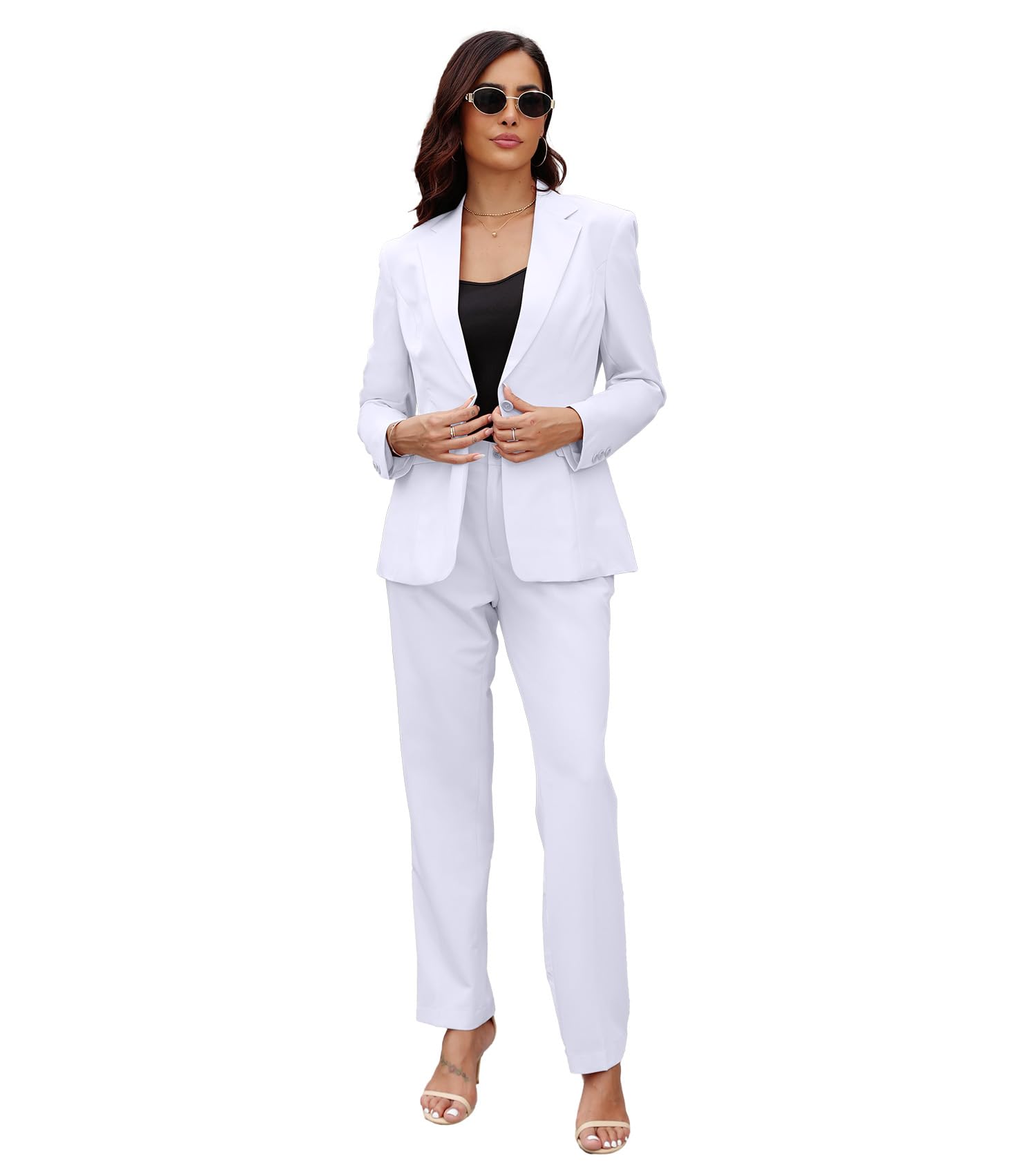 Suit for Women One Button 2 Piece White Slim Fit Lady Business Office ...