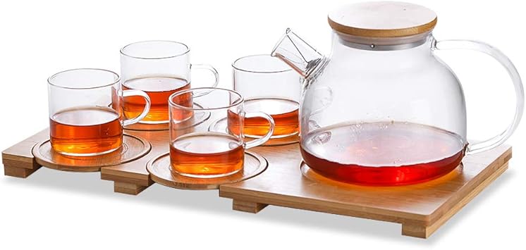 Amazon.com | Tea Set Glass Teapot Tea Cup Set Tea Cup and Saucer Set ...