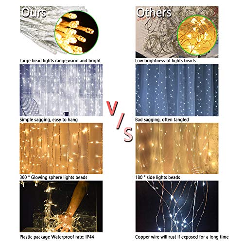 Auelife 300 Led Curtain String Lights USB with Sound Activated Remote ...