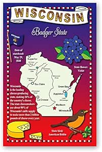 Amazon.com : WISCONSIN STATE MAP postcard set of 20 identical postcards ...