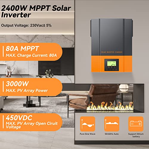 PowMr Solar hybrid Inverter 3200W 24VDC to 220-230VAC,Built in 80A MPPT ...