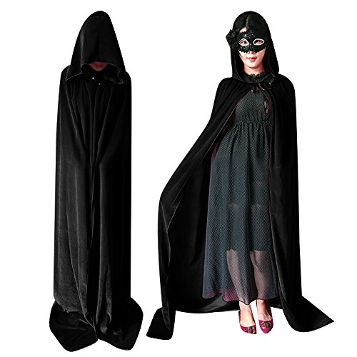 QBSM Adult Black Cloak with Hood Robe Halloween Wizard Witch Costume ...