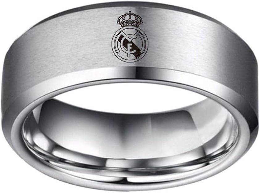 Wibbosad 8MM Men's Stainless Steel Real Madrid Team Ring Fan Jewelry Silver, Size L: Amazon.co ...