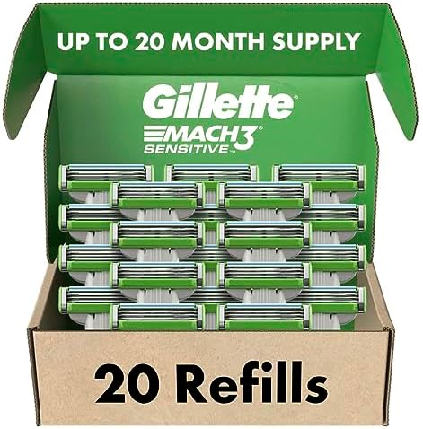 Gillette Mach3 Sensitive Mens Razor Blade Refills, 20 Count, Designed ...