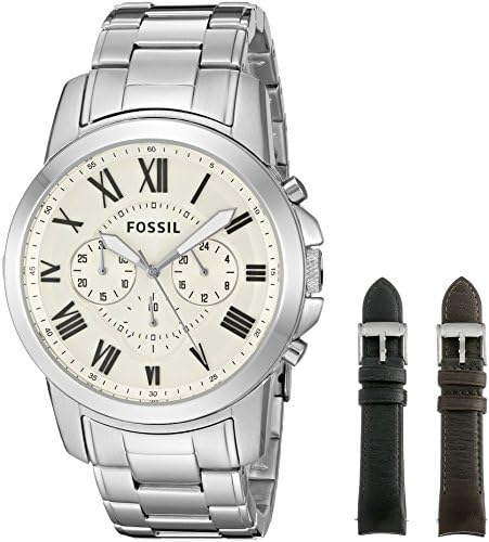 Fossil Men's White Dial Stainless Steel Band Quartz Chronograph Watch ...