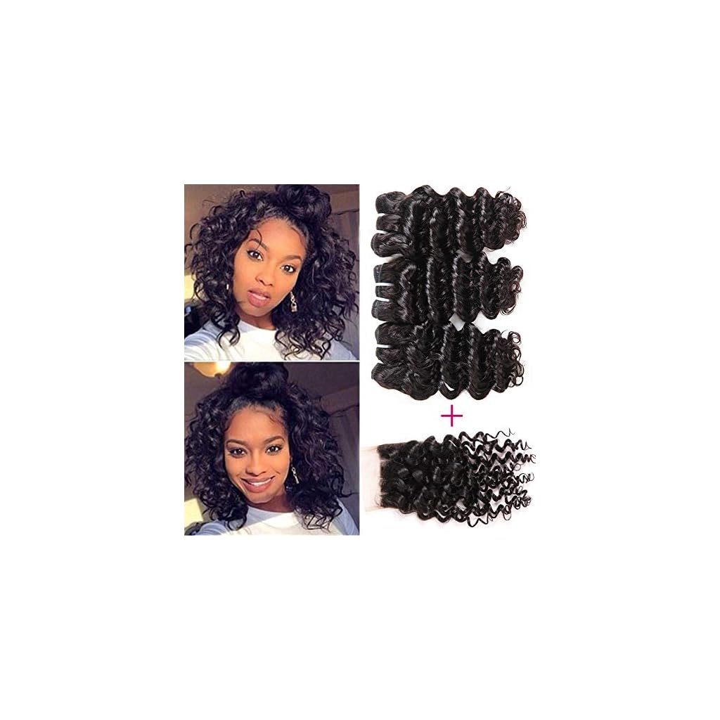 Brazilian Deep Wave Bundles with Closure (8 8 8+8) 100% Unprocessed ...