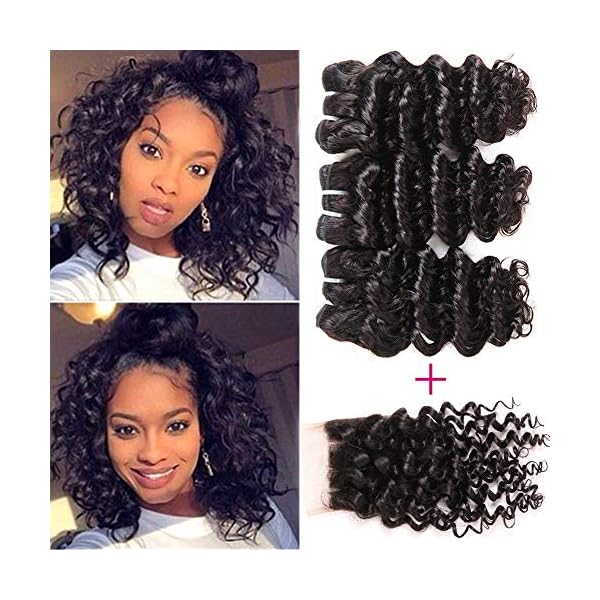 Brazilian Deep Wave Bundles with Closure (8 8 8+8) 100% Unprocessed ...