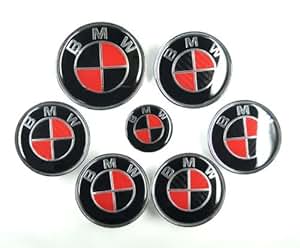Amazon.com: 7 Pcs Carbon Fiber Emblem Badge for BMW Red/Black 82MM/74MM ...