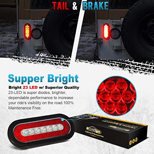 Partsam 2Pcs 6 Inch Oval Led Trailer Tail Lights Red/White 23LED ...