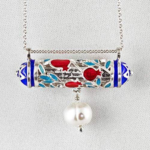 Amazon.com: Pomegranate Mezuzah Jewish Necklace with Pearl 925 Sterling ...