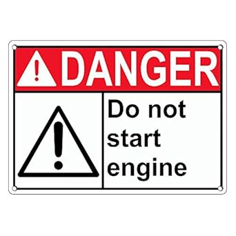 Weatherproof Plastic ANSI Danger Do Not Start Engine Sign with English ...