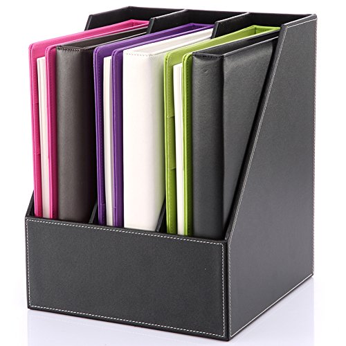 Buy KINGFOM Desktop Wooden Leatherette Magazine File Holder-Organizer-3 ...