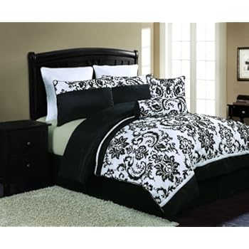Amazon.com: Black White Damask Reversible QUEEN Noir Comforter Set ...