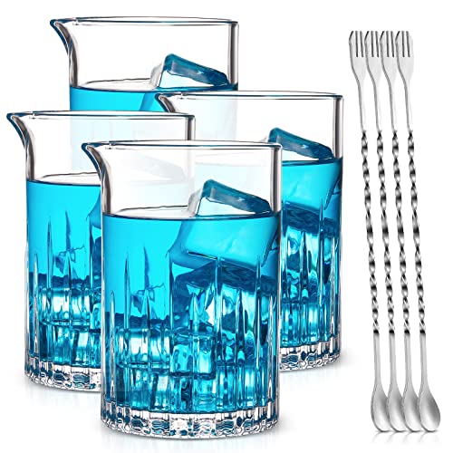 Set of 4 Cocktail Mixing Glass Set with 4 Stainless Steel Mixing Spoon ...