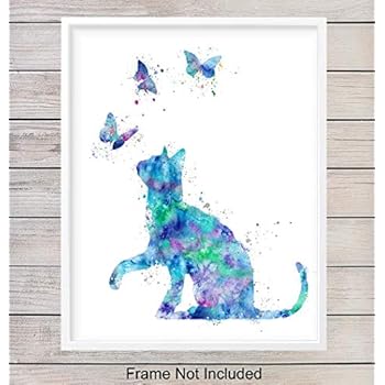 Amazon.com: Kairne Black Cat with Colorful Butterfly Art Print,Set of 3 ...