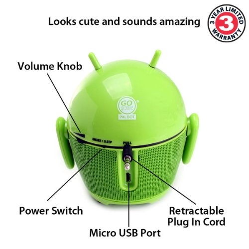 GOgroove Pal Bot Cute Alien Robot Rechargeable Portable Speaker for ...