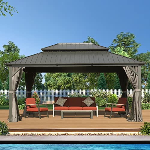 Domi 12' X 14' Hardtop Gazebo, Aluminum Metal Gazebo with Galvanized ...