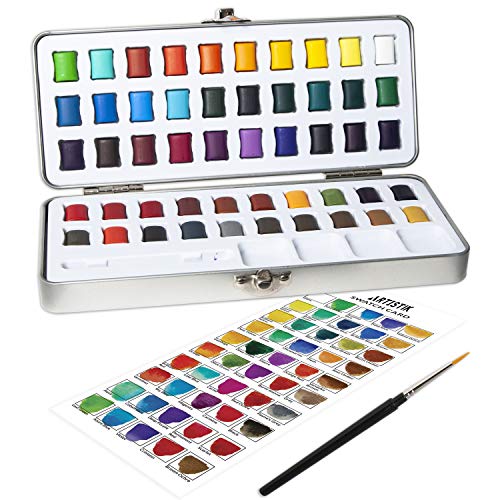 Artistik Watercolor Paint Set - 50 Colors in Half Pan Palette and ...