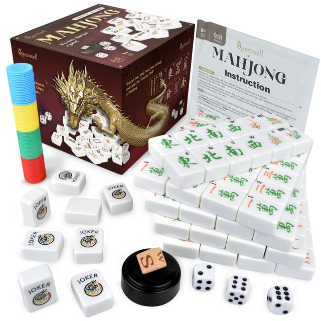 Queensell American Mahjong Set, 152 Tiles, 3 Dice, 80 Scoring Chips, 1 ...