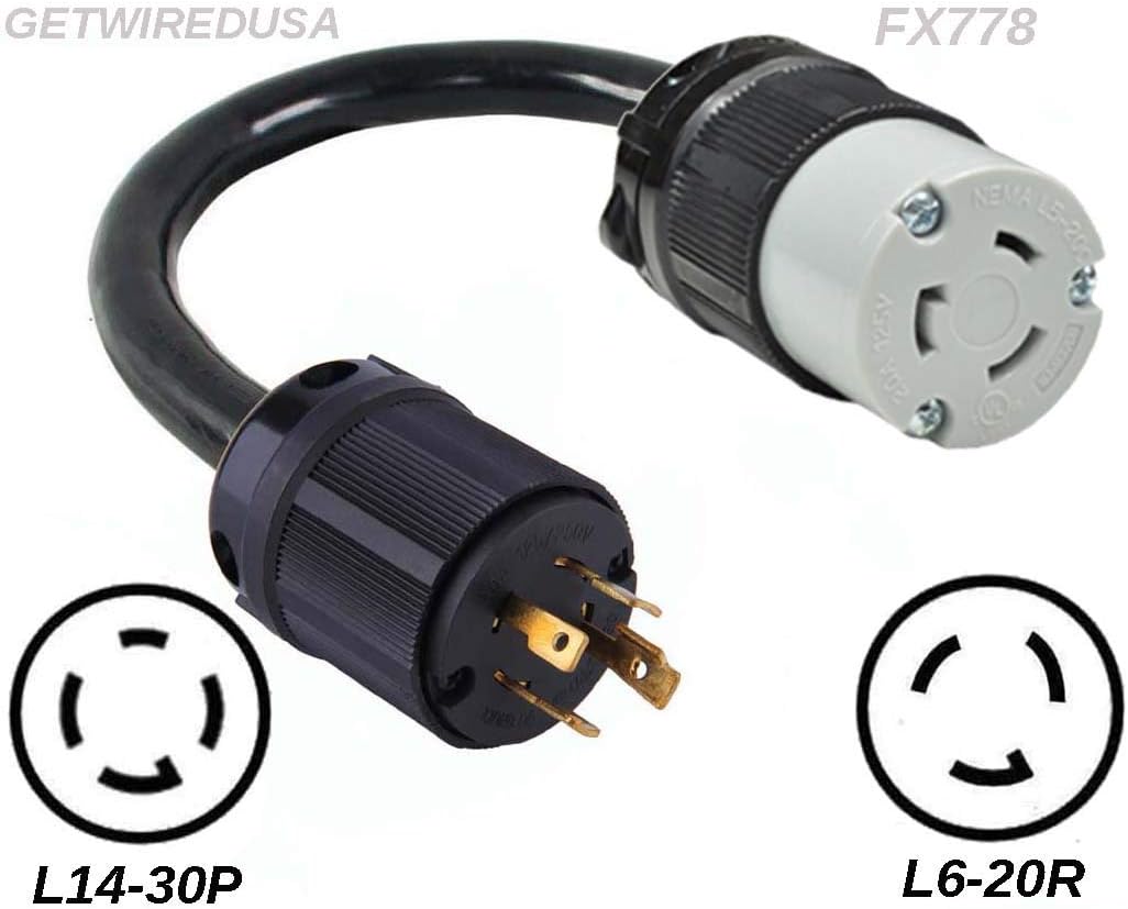 Amazon.com: L14-30P Generator 4-Pin Male Plug To L6-20R 3-Prong Female ...