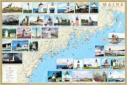 Maine Lighthouses Illustrated Map & Guide Laminated Poster: Bella ...