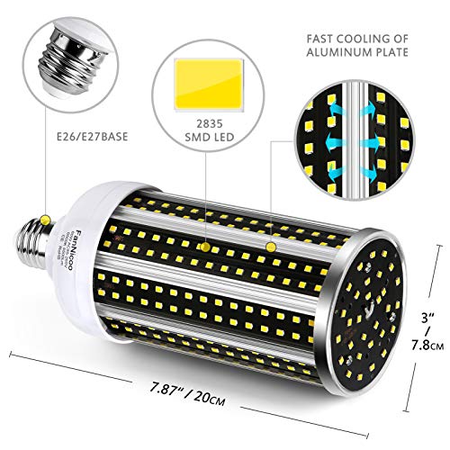 LED Corn Light Bulb 2 Pack 500W Equivalent Cool Bright Daylight White 60W 6500K 5500 Lumen E26 ...