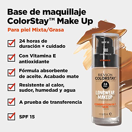 Revlon ColorStay Base de Maquillaje de Larga Duración, 24H, para Piel ...